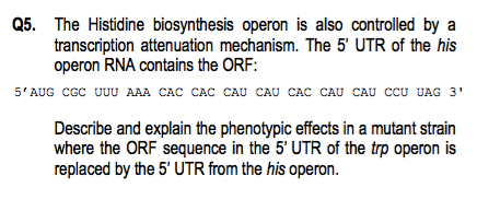 Solved Q5. The Histidine biosynthesis operon is also | Chegg.com
