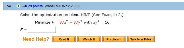 Solved Solve the optimization problem. Minimize F = 37x^2 + | Chegg.com