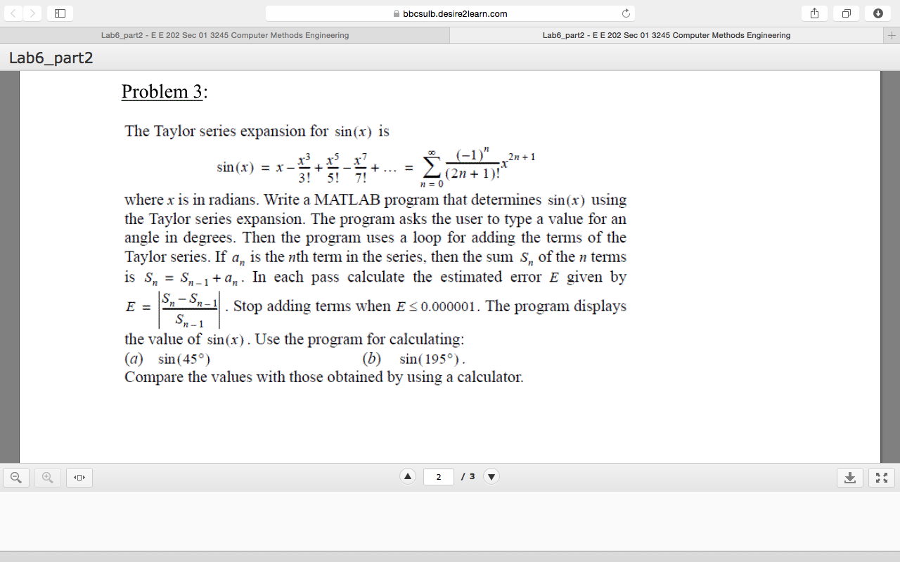 Solved The Taylor series expansion for sin(x) is sin(x) = x | Chegg.com
