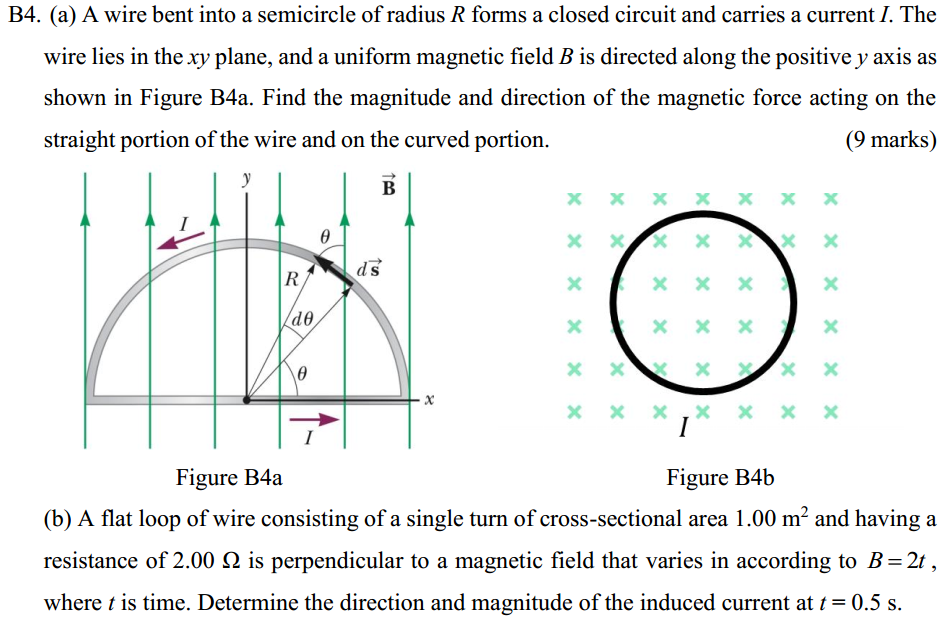Solved B4. (a) A wire bent into a semicircle of radius R | Chegg.com