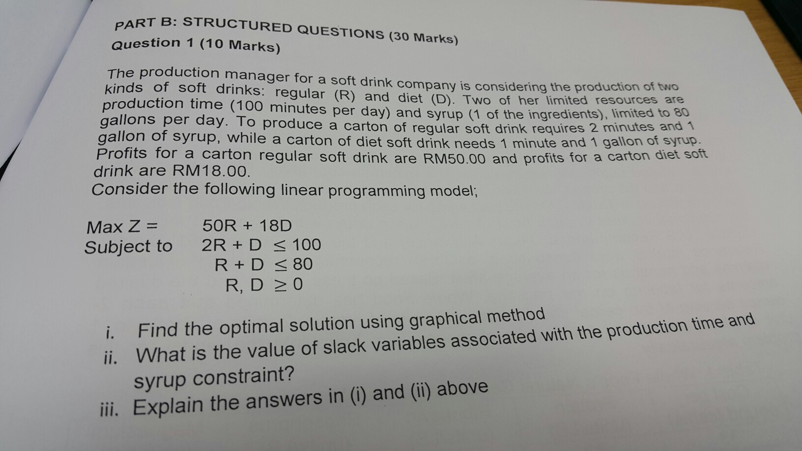 Solved T B: STRUCTURED QUESTIONS (30 Marks) auestion 1 (10 | Chegg.com