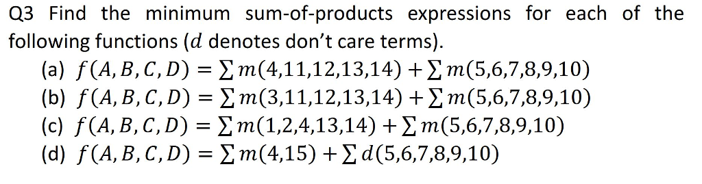 Solved Q3 Find The Minimum Sum Of Products Expressions For