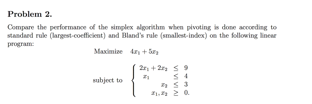 Solved Compare The Performance Of The Simplex Algorithm When 