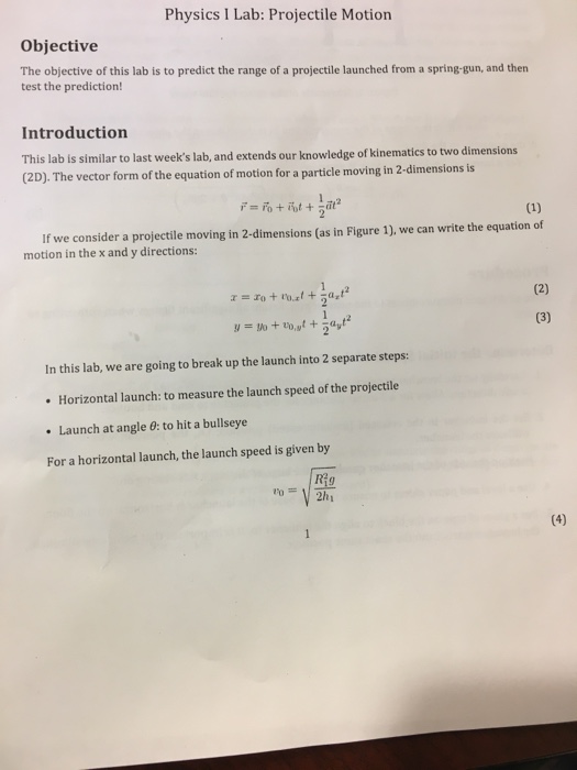 Solved Projectile Motion Name Pre Lab Questions 1 In