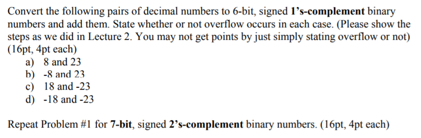 Solved Convert the following pairs of decimal numbers to | Chegg.com