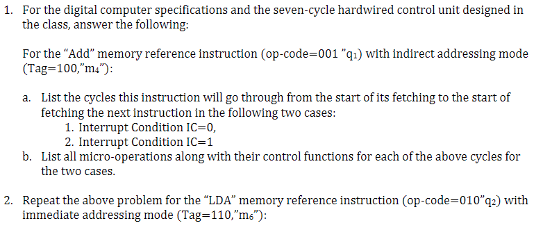For the digital computer specifications and the | Chegg.com