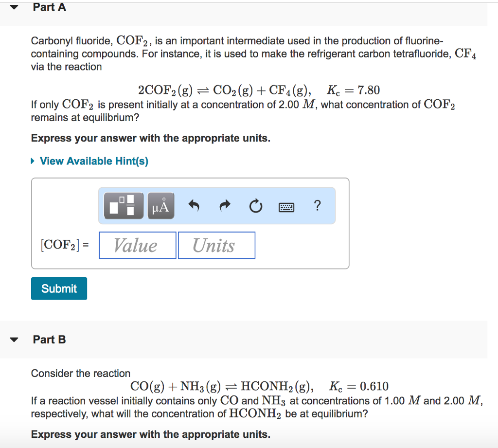 Solved PartA Carbonyl fluoride, COF2, is an important | Chegg.com