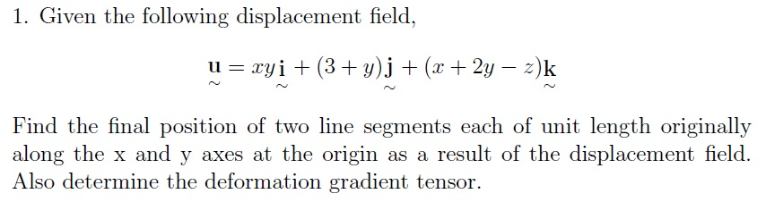 Solved Given the following displacement field, u = | Chegg.com