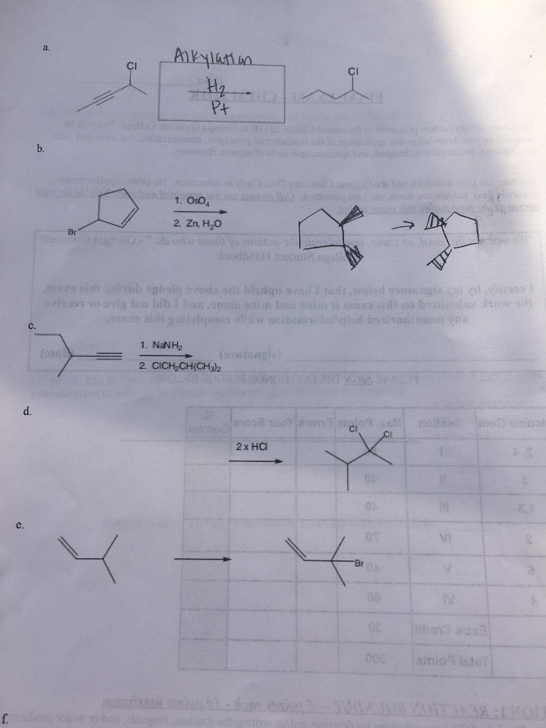 Solved a. CI Cl Pt 1. Os04 2. Zn, H20 Br 1. NaNH2 d. 2 x HC | Chegg.com