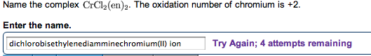Solved Name the complex CrCl2(en)2. The oxidation number of | Chegg.com