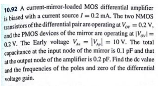 Solved A current-mirror-loaded MOS differential amplifier is | Chegg.com