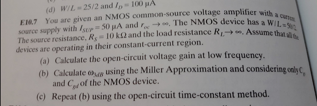 You are given an NMOS common-source voltage amplifier | Chegg.com