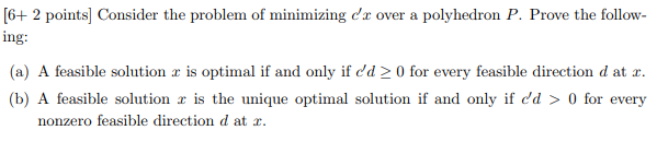 Solved 6+ 2 points Consider the problem of minimizing c'x | Chegg.com