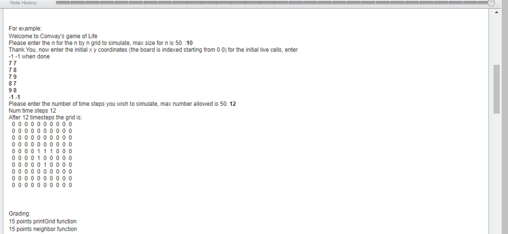 Solved Note History: Project 2 - Conway's Game of Life | Chegg.com