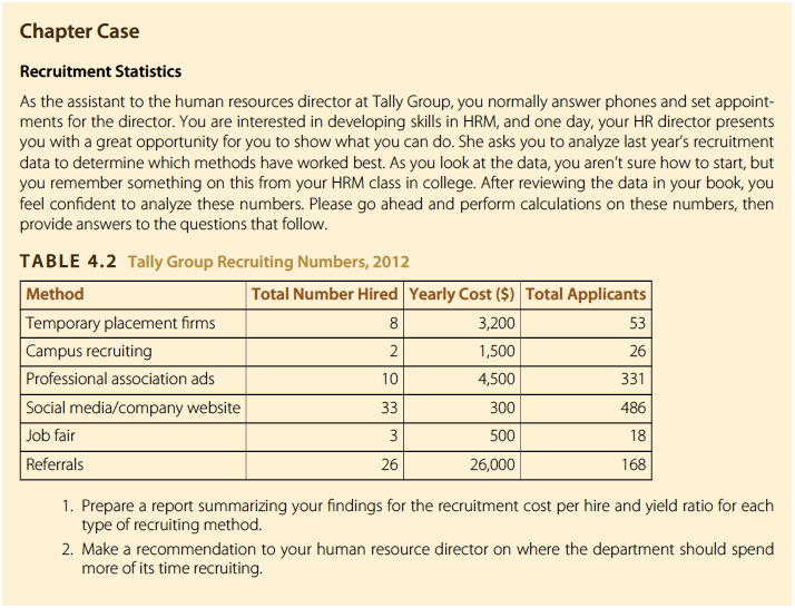 Solved Recruitment Statistics As the assistant to the human | Chegg.com