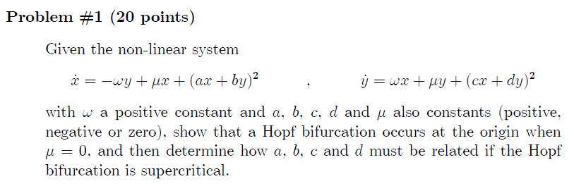 Solved Problem #1 (20 points) Given the non-linear system | Chegg.com