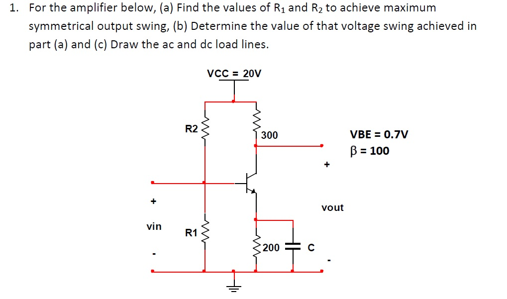 For the amplifier below, (a) Find the values of R1 | Chegg.com