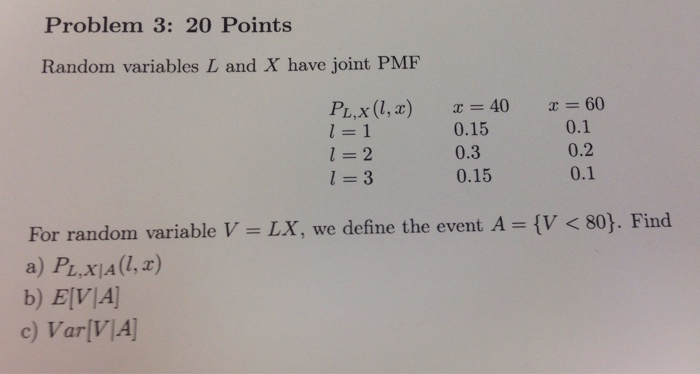 Solved Random variables L and X have joint PMF For random | Chegg.com