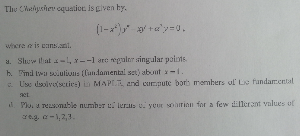 Solved The Chebyshev equation is given by, (1 - x2)y" - xy' | Chegg.com