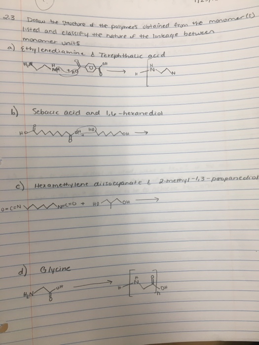 Solved Draw the structure of the polymers obtained from the | Chegg.com