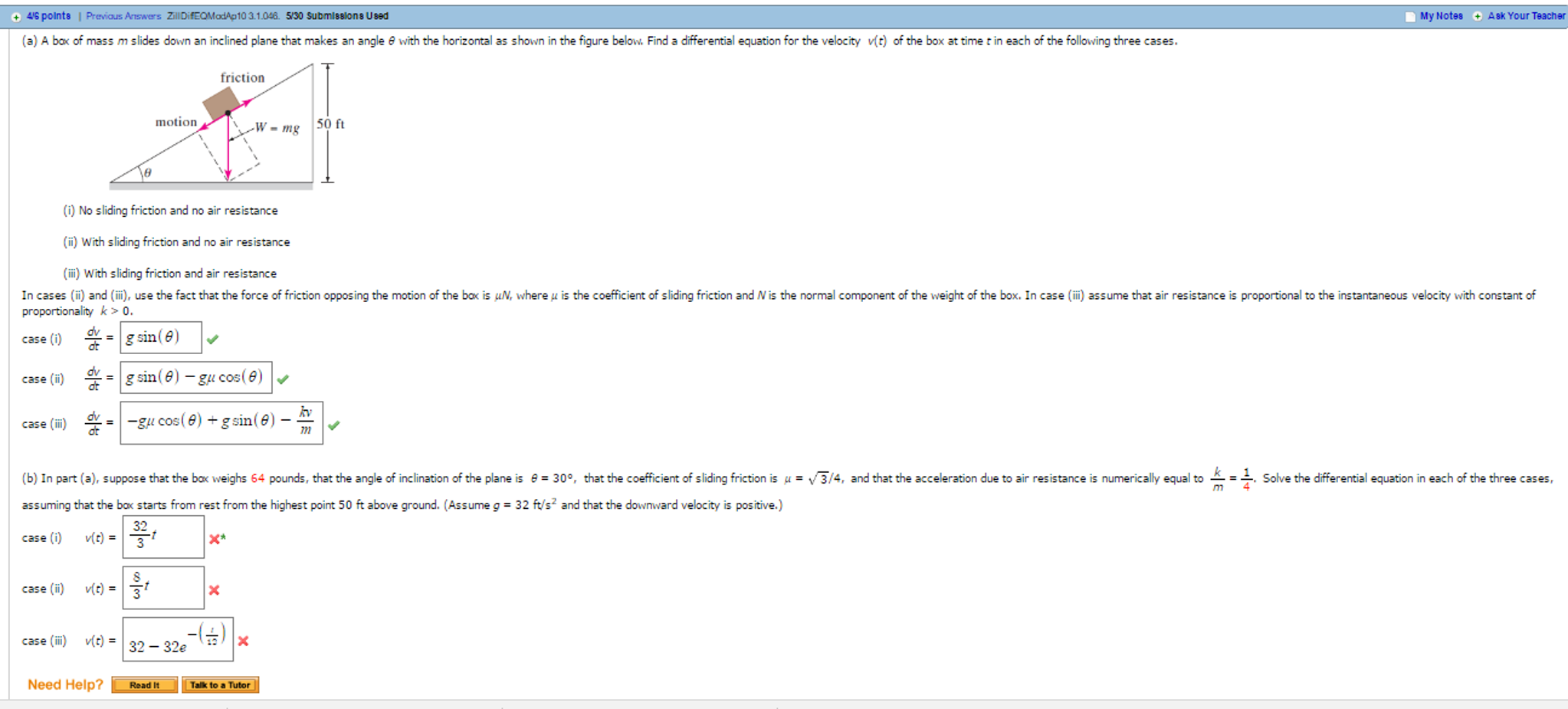 Solved: (a) A Box Of Mass M Slides Down An Inclined Plane ... | Chegg.com