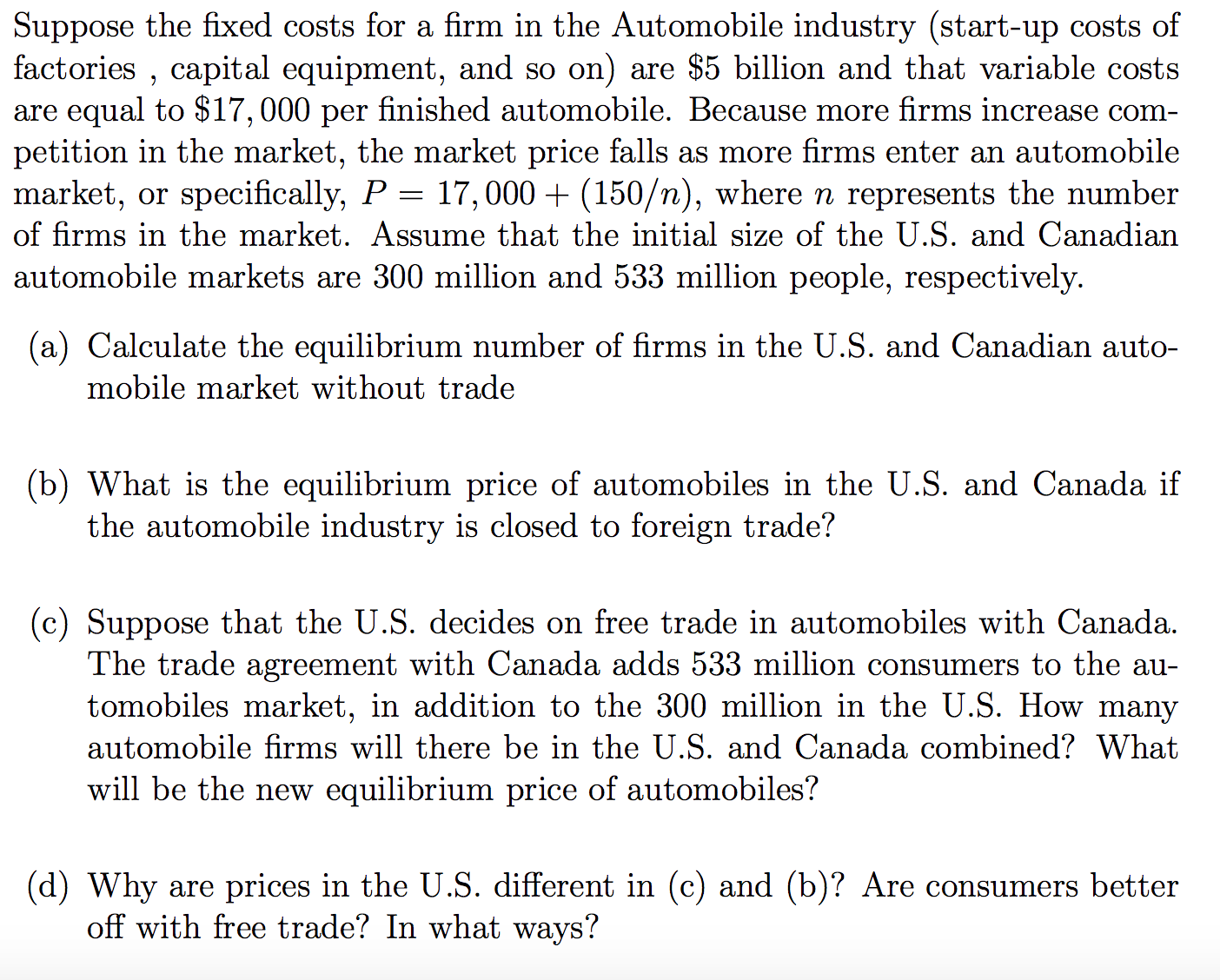 Solved Suppose the fixed costs for a firm in the Automobile | Chegg.com