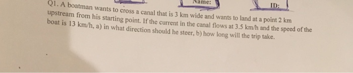Solved A boatman wants to cross a canal that is 3 km wide | Chegg.com Solved A boatman wants to cross a canal that is 3 km wide | Chegg.com