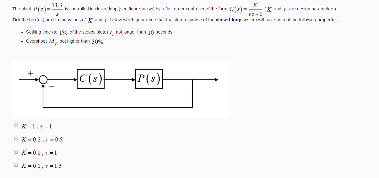 Solved The plant is controlled in closed loop (see figure | Chegg.com