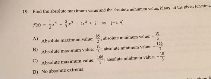 Solved Find the absolute maximum value and the absolute | Chegg.com