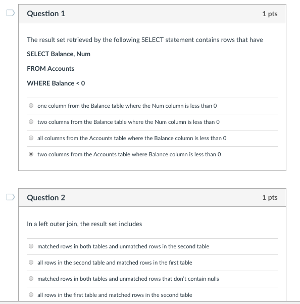 Solved Dquestion 1 1 Pts The Result Set Retrieved By The 