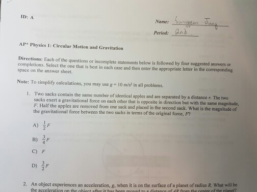 Solved ID: A Name: dun Period: and AP Physics 1: Circular | Chegg.com