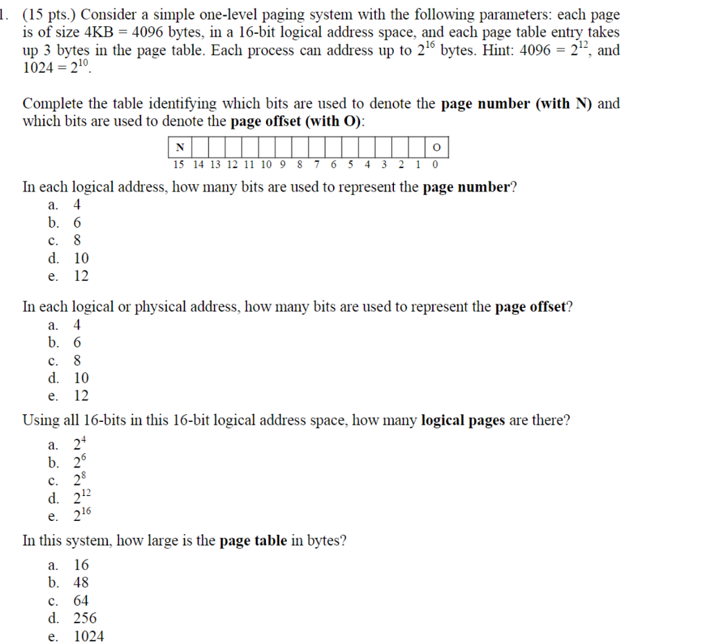 Solved 15 Pts Consider A Simple One Level Paging System 