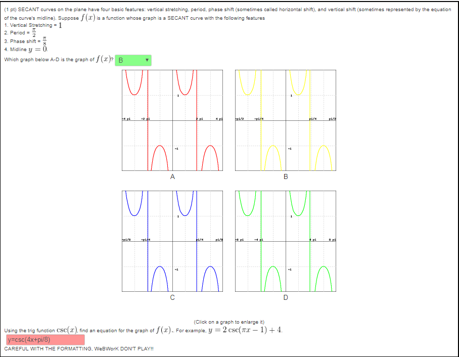 Solved (1 pt) SECANT curves on the plane have four basic | Chegg.com