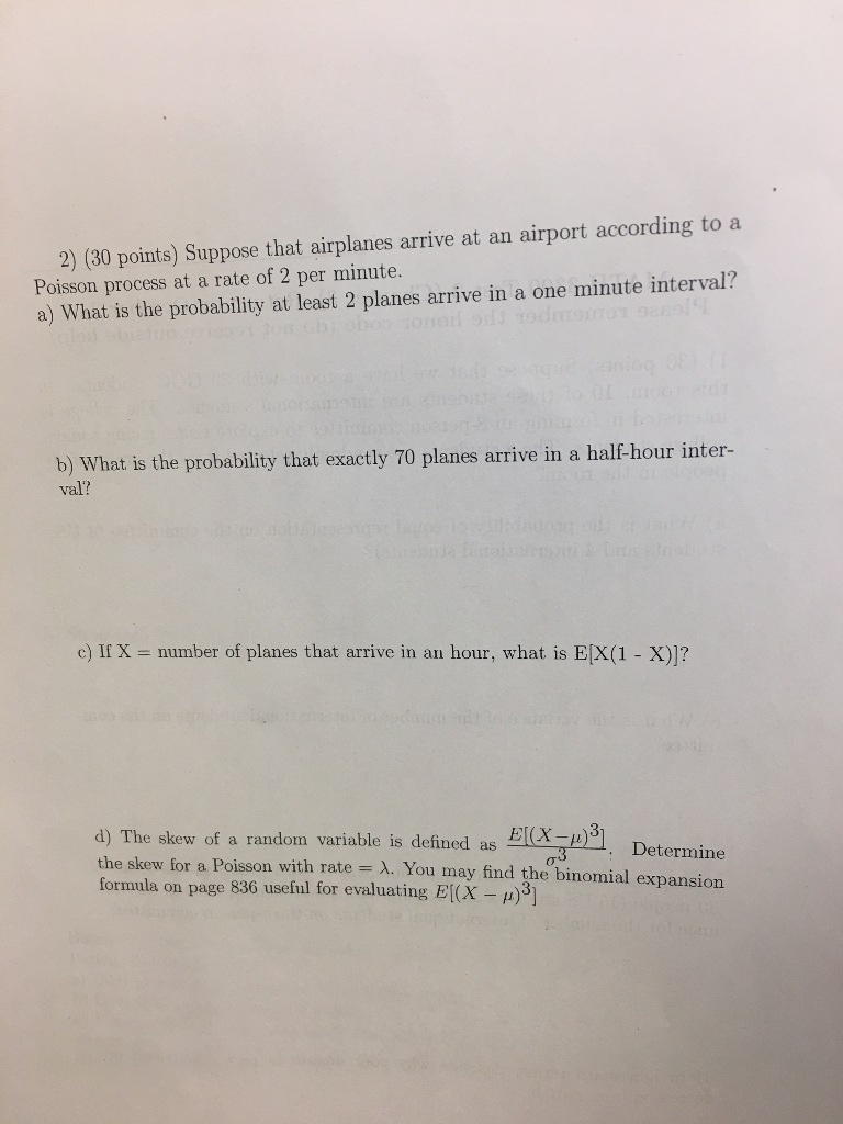 Solved 2) (30 points) Suppose that airplanes arrive at an | Chegg.com