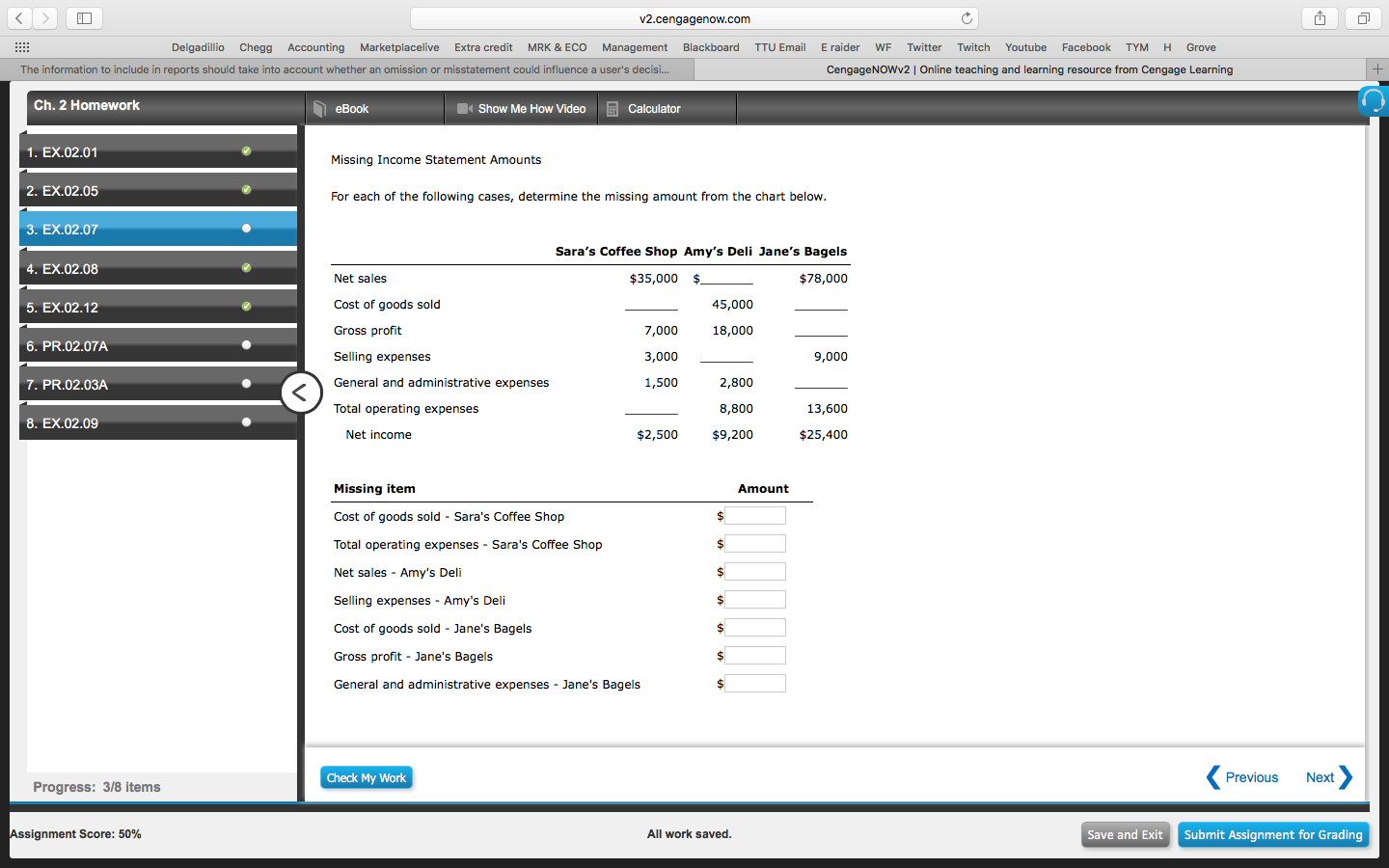 Solved Missing Income Statement Amounts For each of the | Chegg.com