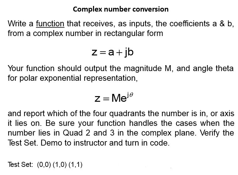 Solved Complex number conversion Write a function that | Chegg.com