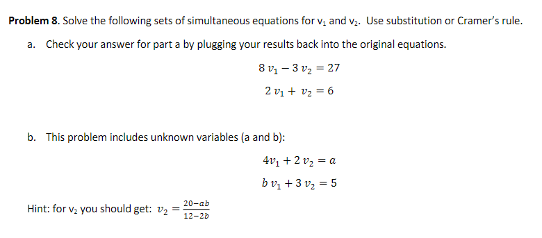 Solved Problem 8. Solve the following sets of simultaneous | Chegg.com