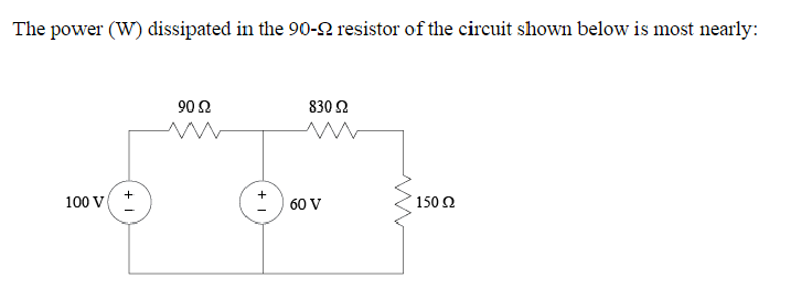 Solved The power (W) dissipated in the 90-omh resistor of | Chegg.com