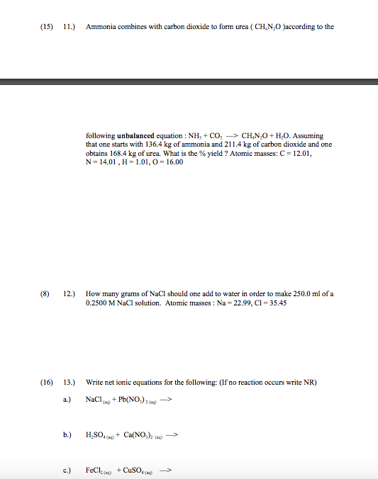 Solved Ammonia combines with carbon dioxide to form urea | Chegg.com