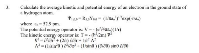 Calculate the average kinetic and potential energy of | Chegg.com