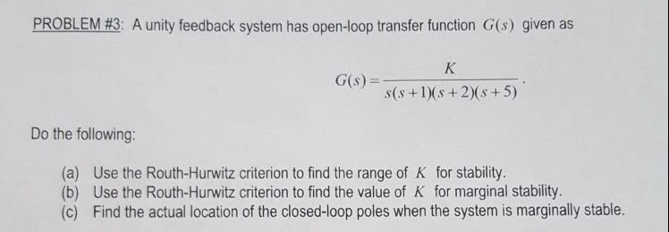Solved Problem 3 A Unity Feedback System Has Open Loop
