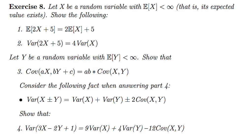 Solved Exercise 8. Let X be a random variable with E[X] ? oo | Chegg.com