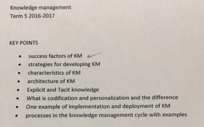 Solved Knowledge management Term 5 2016-2017 KEY POINTS | Chegg.com