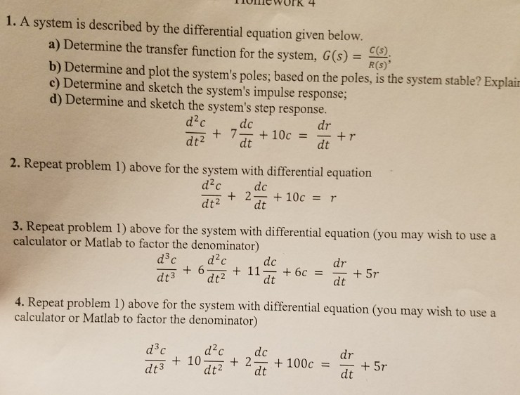 Solved oiework 1. A system is described by the differential | Chegg.com