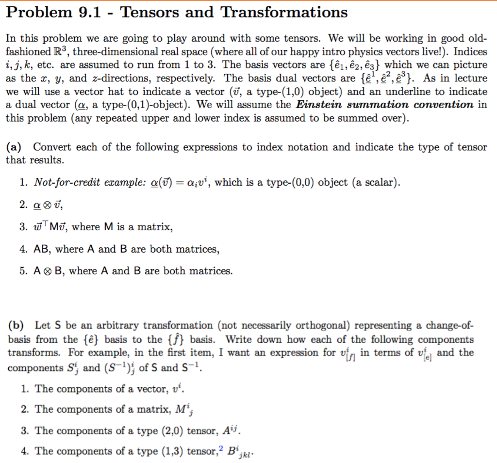 Problem 9.1 - Tensors and Transformations In this | Chegg.com