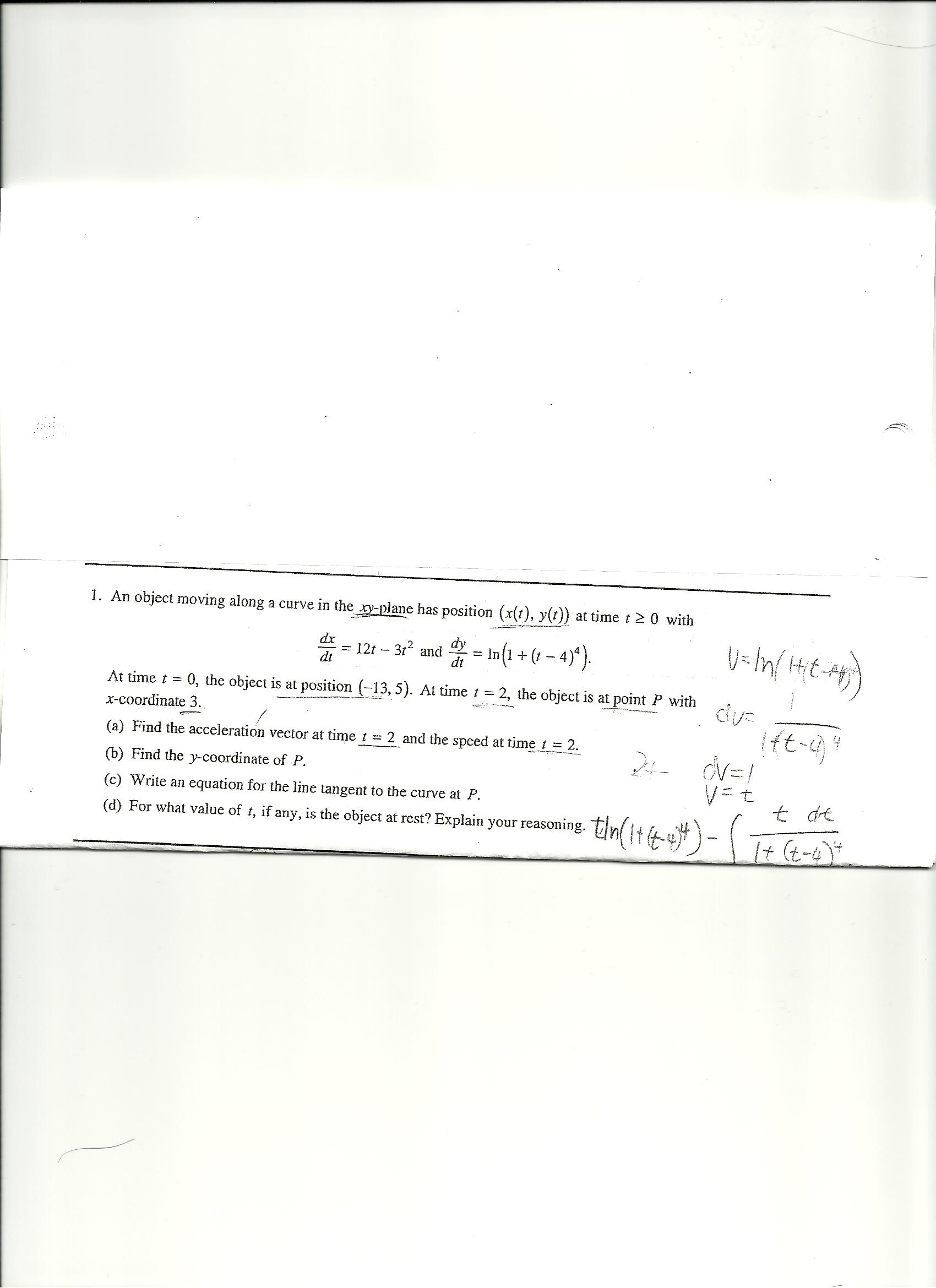 An Object Moving Along A Curve In The Xy Plane Ha