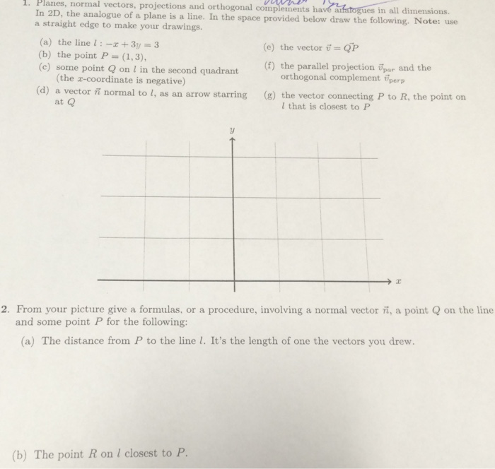 Planes, normal vectors, projections and orthogonal | Chegg.com