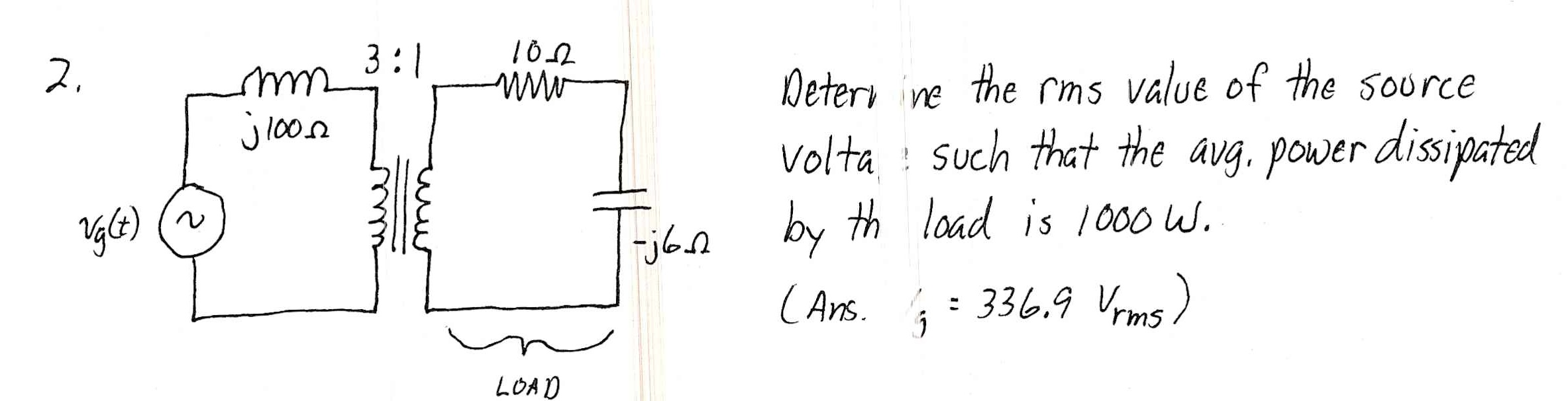 Solved Determine the rms value of the source volta: such | Chegg.com