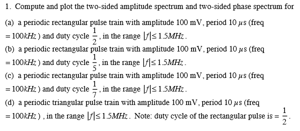 Solved 1. Compute and plot the two-sided amplitude spectrum | Chegg.com