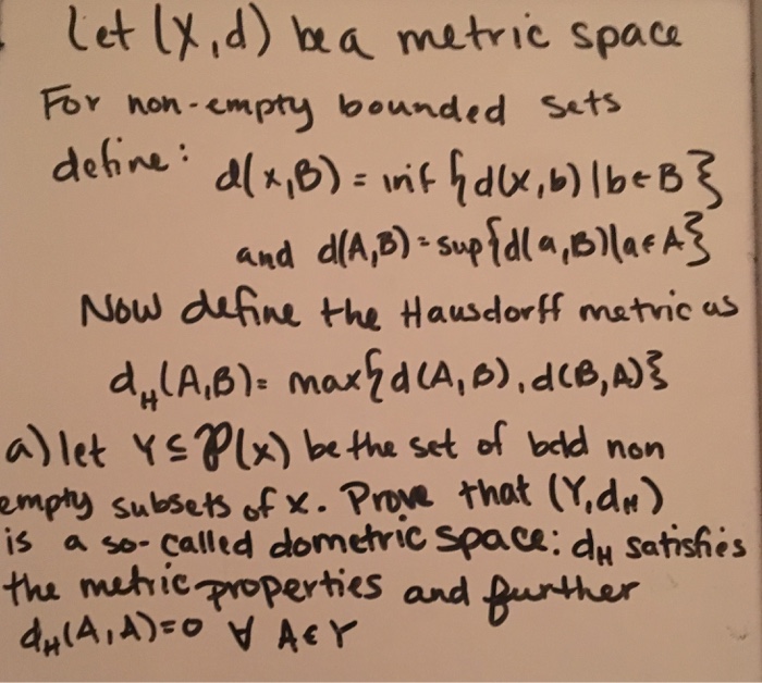 Solved Let (X,d) be a metric space. Let Y be a subset of | Chegg.com